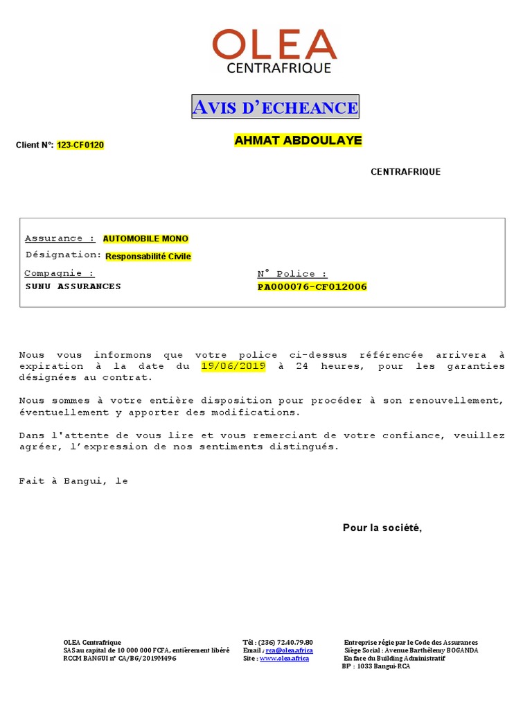 Avis D'echeance | PDF