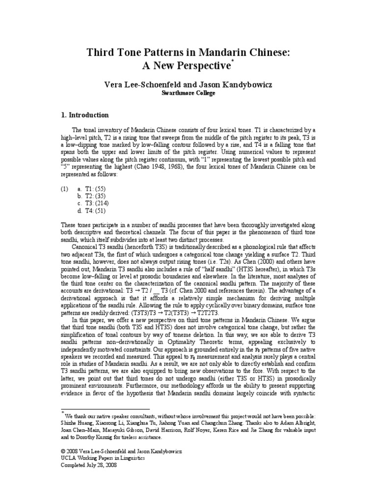 Third Tone Patterns in Mandarin Chinese: A New Perspective: Vera Lee ...