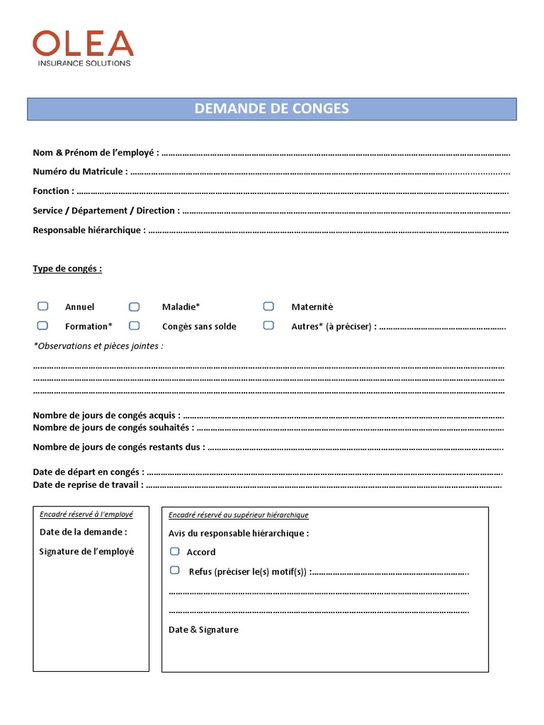Formulaire de Demande de Conges | PDF