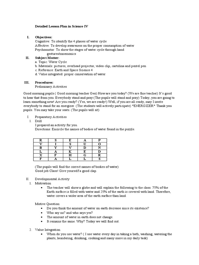 Detailed Lesson Plan in Science IV | PDF | Water Cycle | Water Vapor