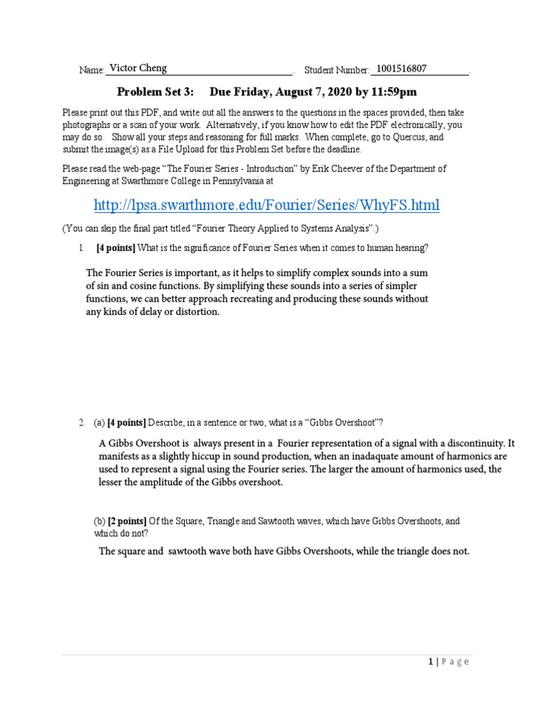 Problem Set 3-Victor | Download Free PDF | Fourier Series | Spectral ...