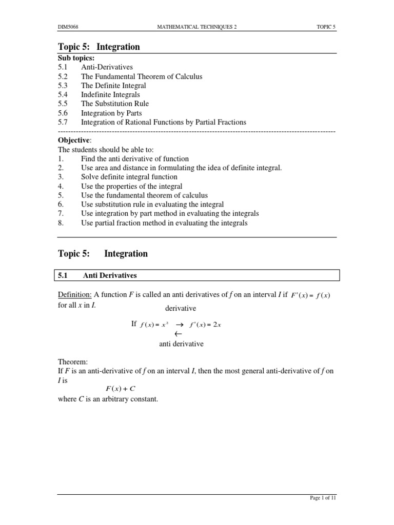 Topics Math - 5 | PDF | Integral | Elementary Mathematics