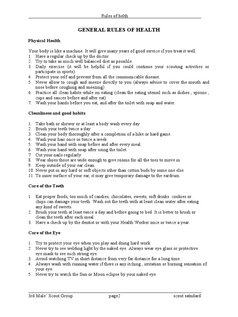 General Rules of Health | PDF | Healthy Diet | Foods