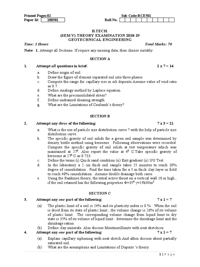 Geotechnical Engineering RCE-501 2018-19 | Download Free PDF | Soil ...