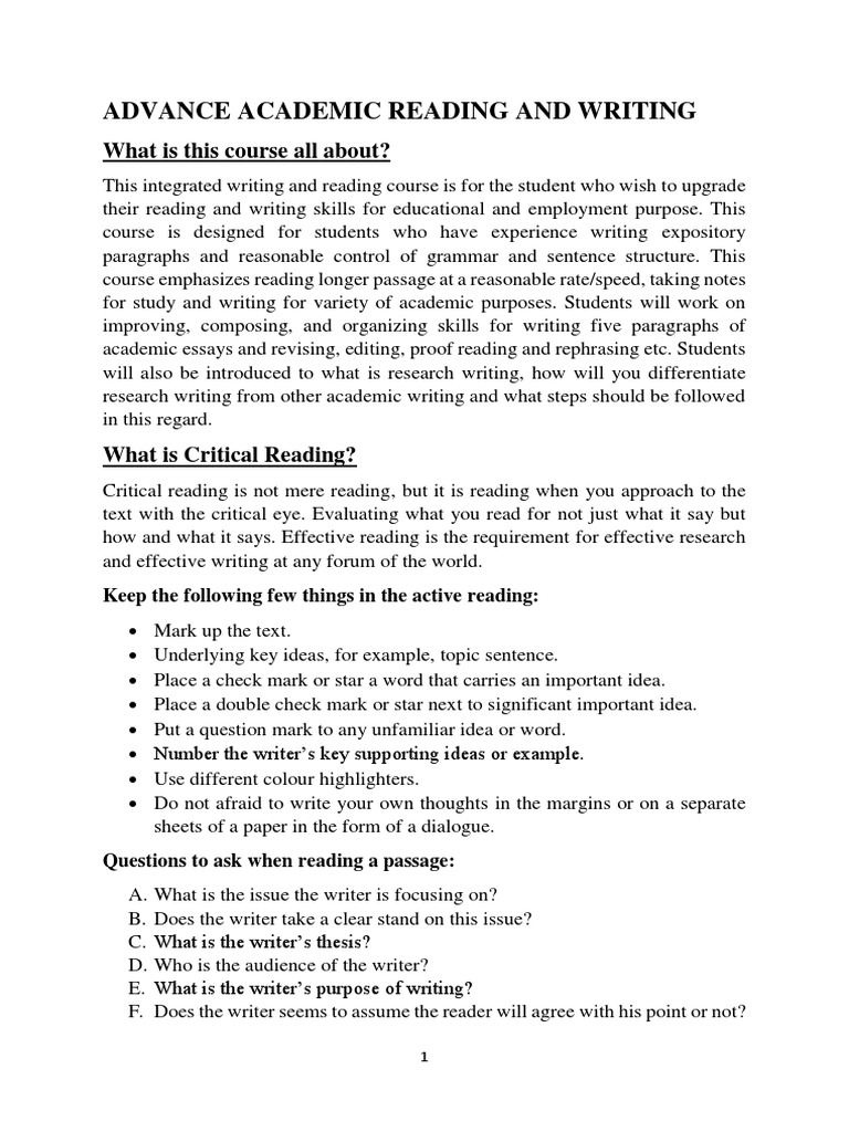 Advance - Academic - Reading - and - Writing 222 | PDF | Writers | Analysis