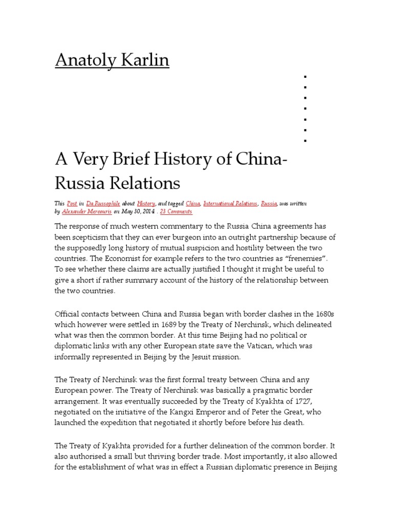 Anatoly Karlin: Post Da Russophile History China International ...
