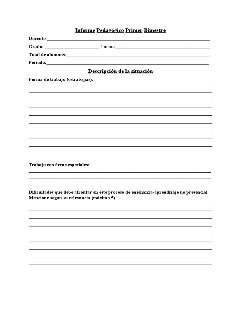 Informe Pedagógico Primer Bimestre | PDF
