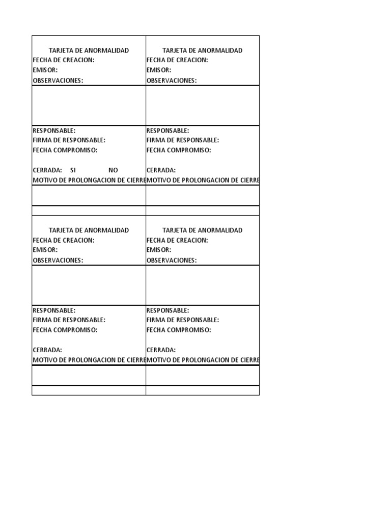 Tarjeta de Anormalidad | PDF