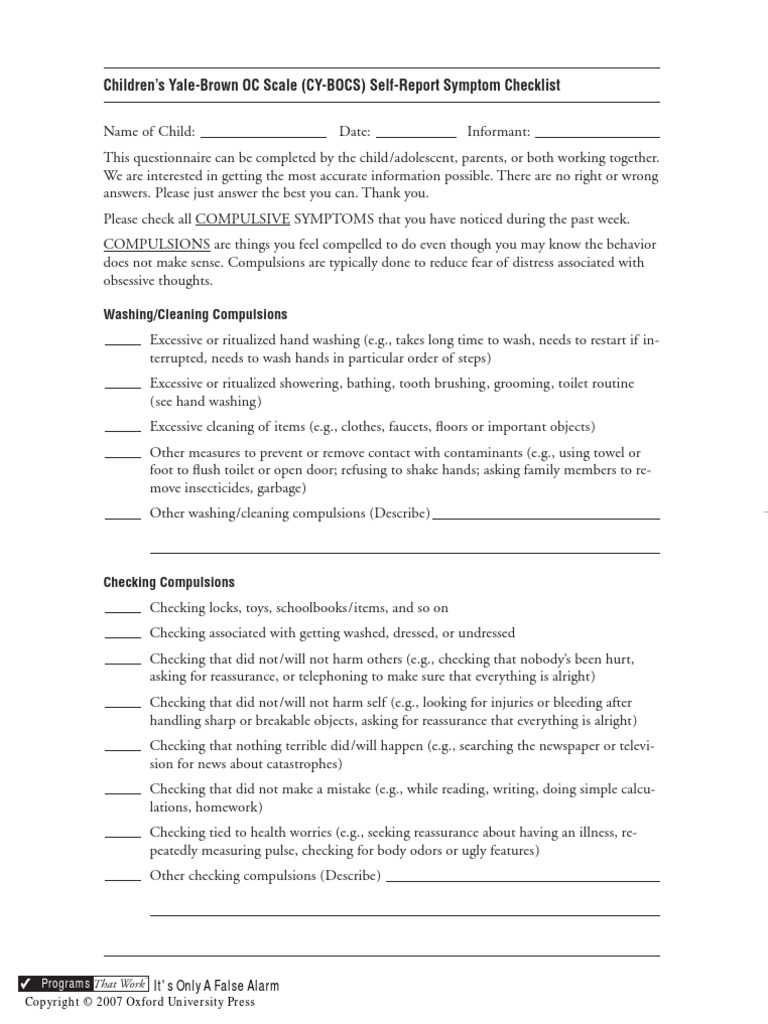 Current Symptoms Self-Report Form | PDF | Obsessive–Compulsive Disorder ...