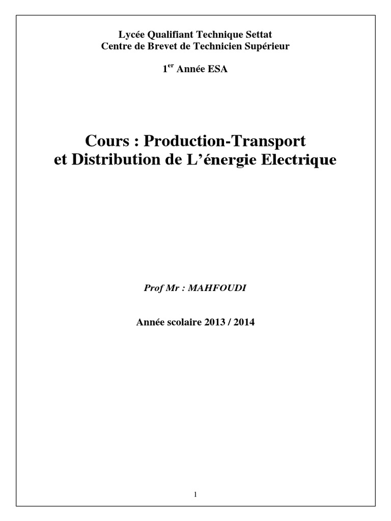 Cours Production Transport Et Distribution PDF | PDF