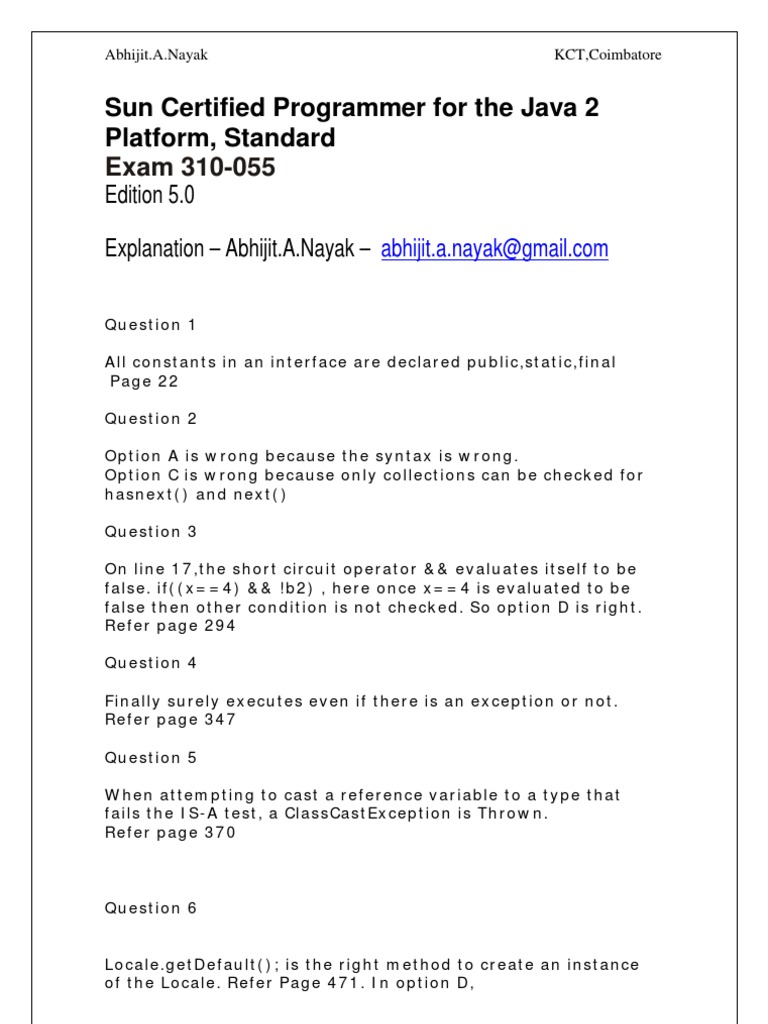 Exam 310-055: Sun Certified Programmer For The Java 2 Platform, Standard | PDF