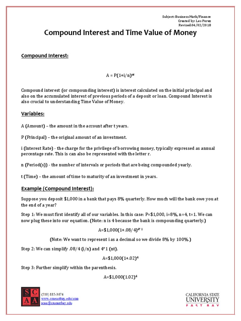 Compound Interest and Time Value of Money | PDF | Time Value Of Money ...