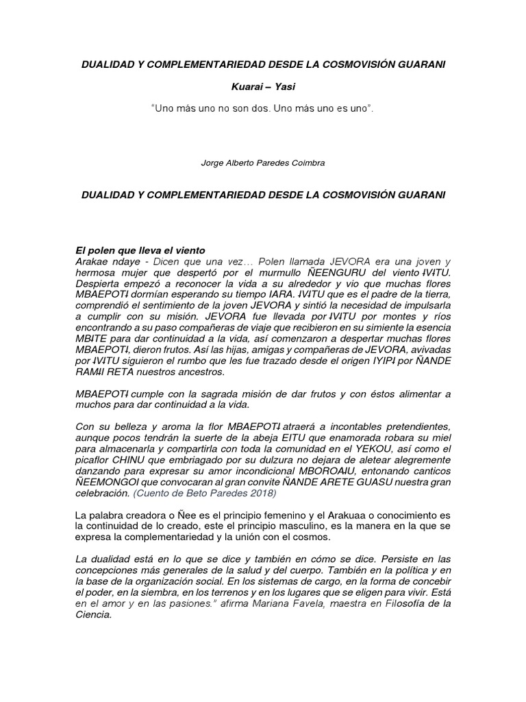 Dualidad y Complementariedad Desde La Cosmovisión Guarani | PDF ...
