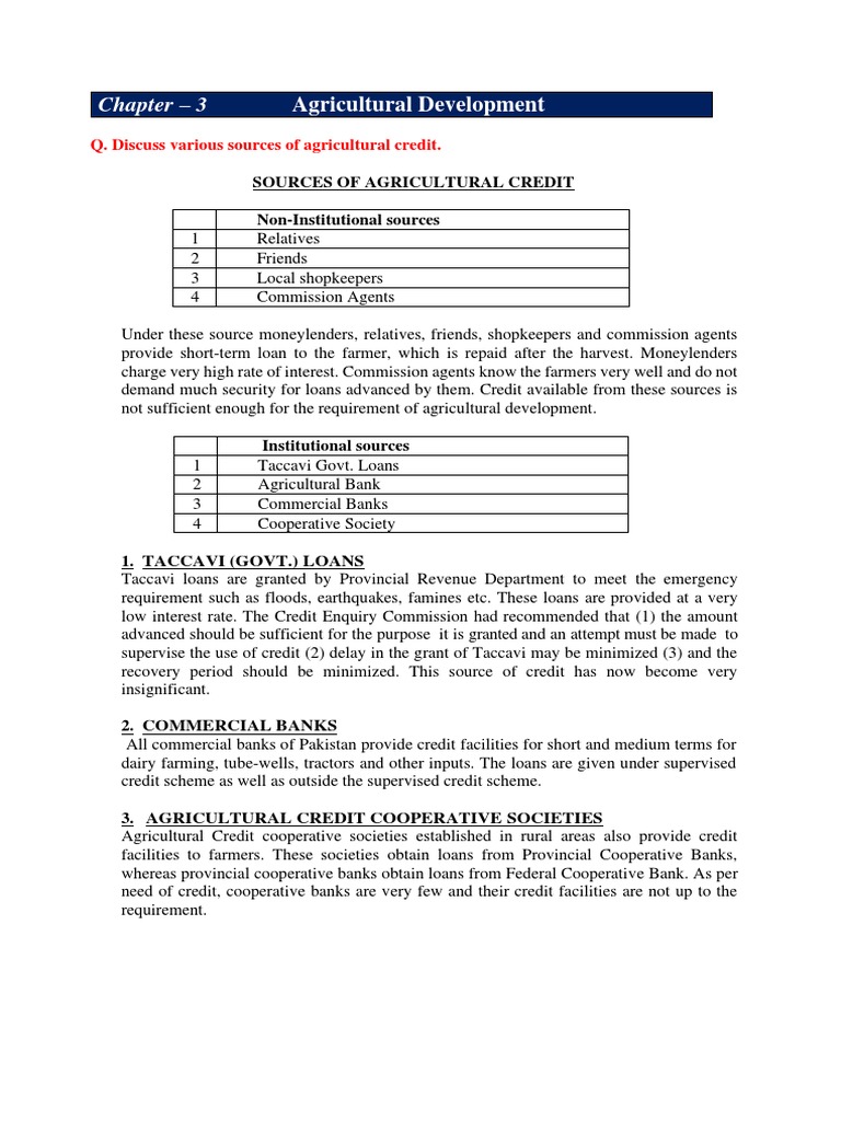 Sources of Agricultural Credit | PDF | Green Revolution | Agriculture