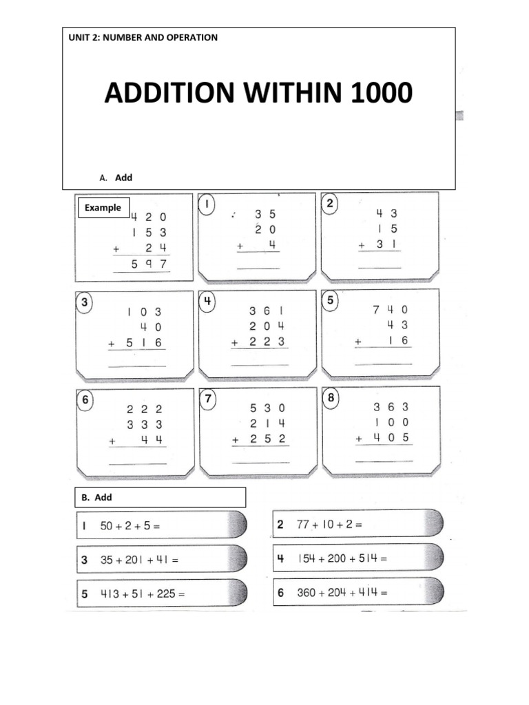 Addition Within 1000 - Year 2 - DLP | PDF