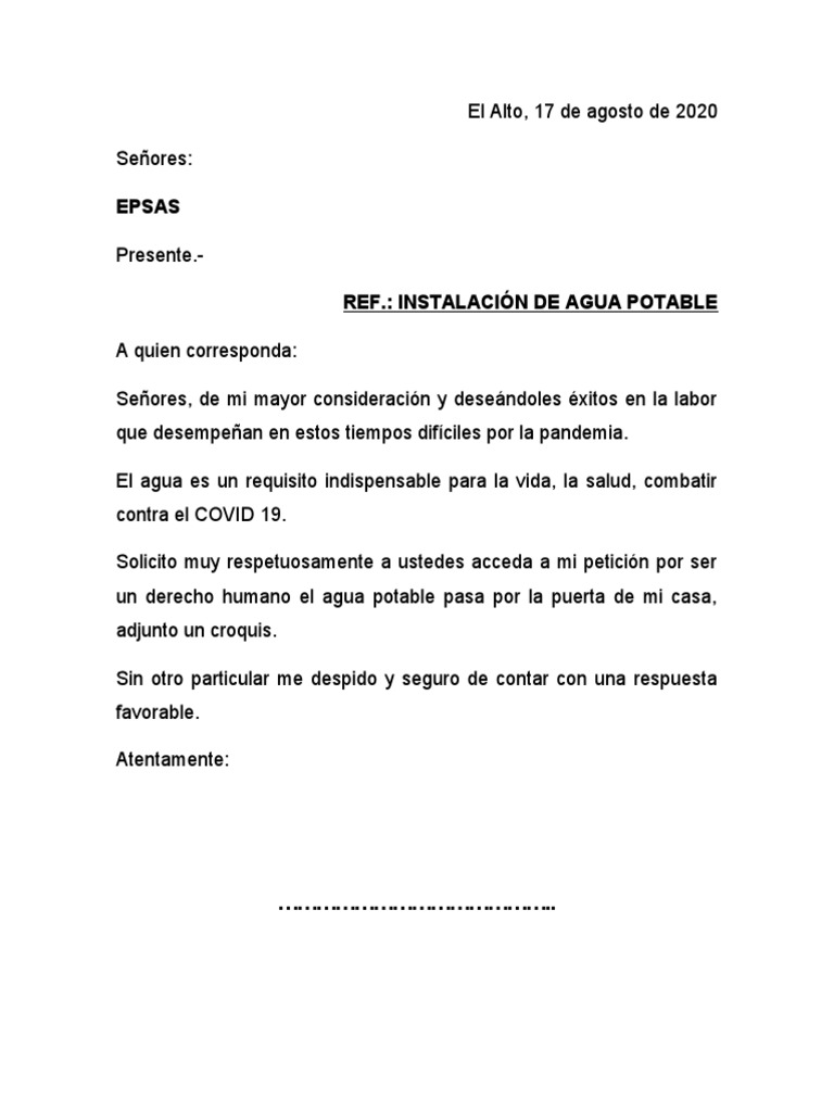 Carta de Solicitud de Agua Potable | PDF