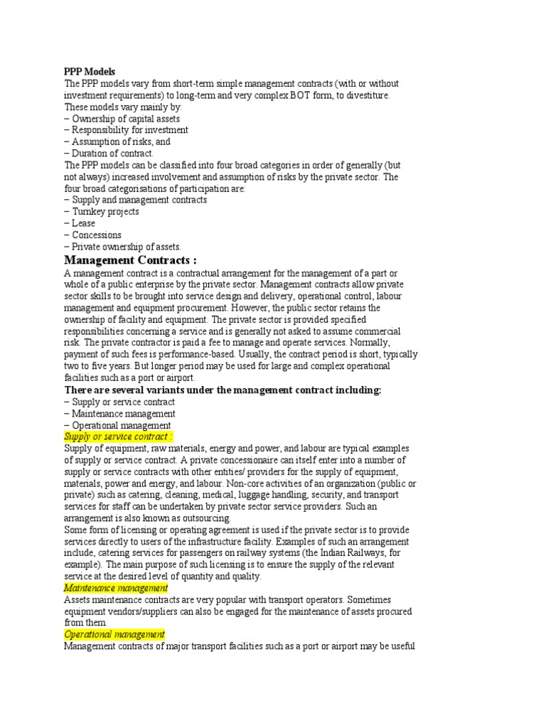 Management Contracts:: PPP Models | PDF
