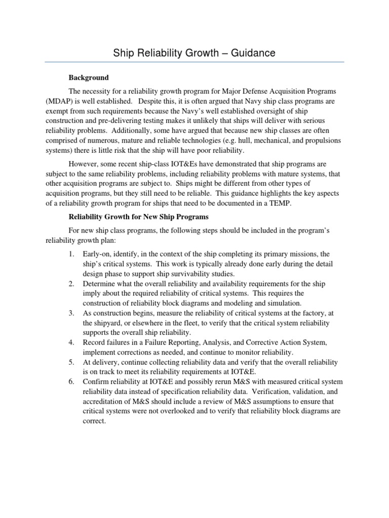 Ship Reliability Growth Guidance | PDF | Reliability Engineering ...
