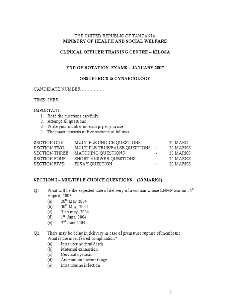 End of Rotation Exam: Obstetrics & Gynecology | PDF | Childbirth ...
