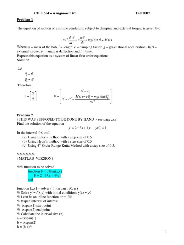 Che374assign5 Sol | PDF | Analysis | Mathematical Objects