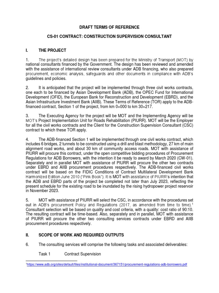 TOR Construction Supervision Consultant PDF | PDF | Road | Civil ...