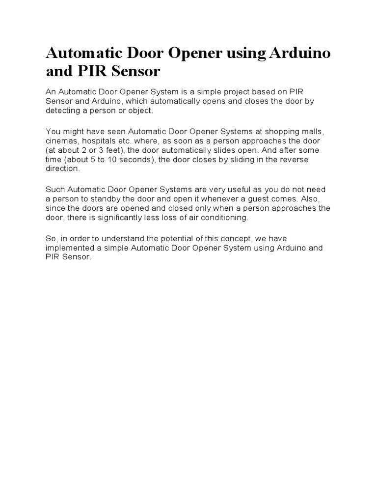 Projects Based On Automatic Door Sensor | PDF | Arduino | Door