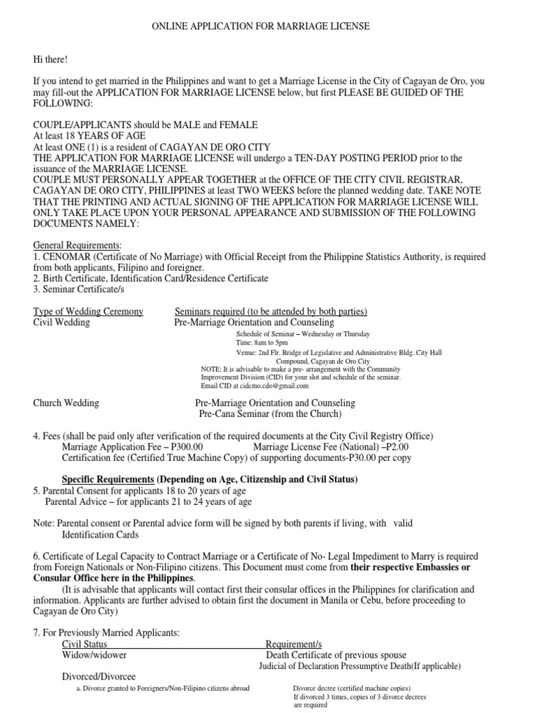 Guide Requirements For Marriage | PDF | Marriage License | Divorce