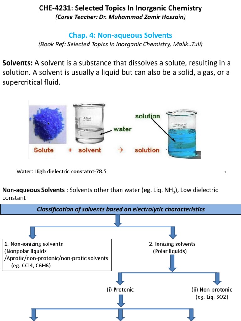 Chap. 4: Non-Aqueous Solvents | PDF | Solvent | Solution