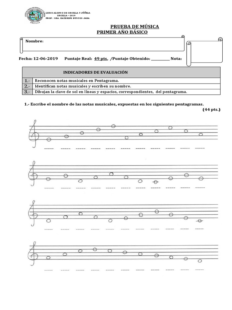 Prueba de Música | PDF | Estudios de idiomas extranjeros