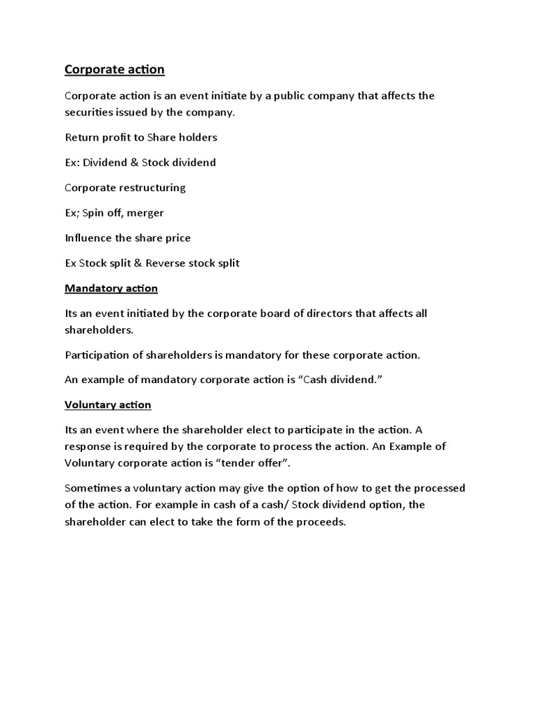 Types of Corporate Actions Explained | PDF