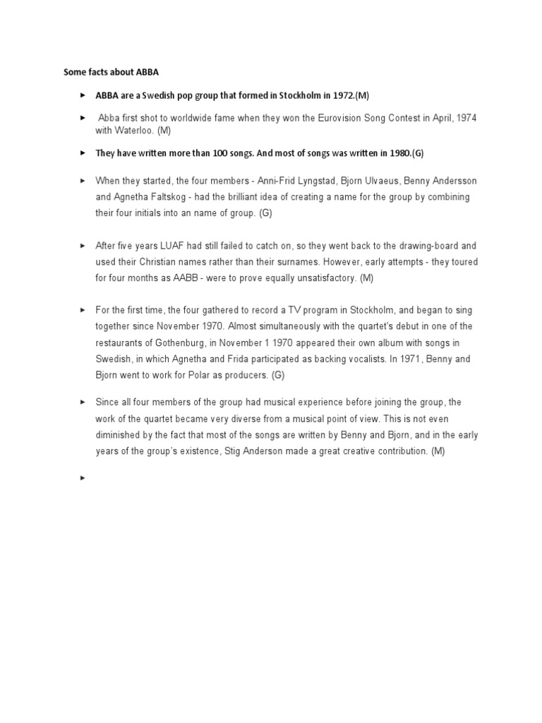 Some Facts About ABBA | PDF