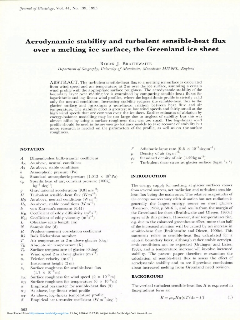 Aerodynamic Stability and Turbulent Sensibleheat Flux Over A Melting Ice Surface The Greenland ...