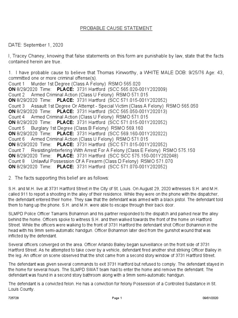 Thomas Kinworthy Probable Cause Statement | PDF | Burglary | Felony