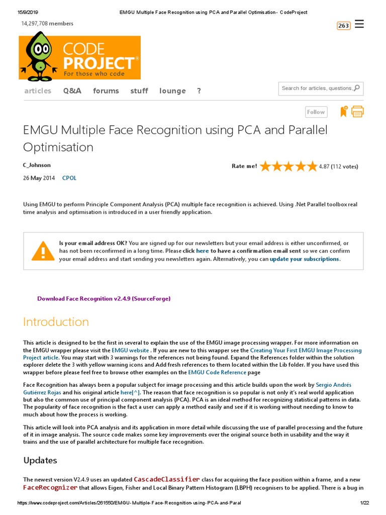 EMGU Multiple Face Recognition Using PCA and Parallel Optimisation - CodeProject | PDF ...