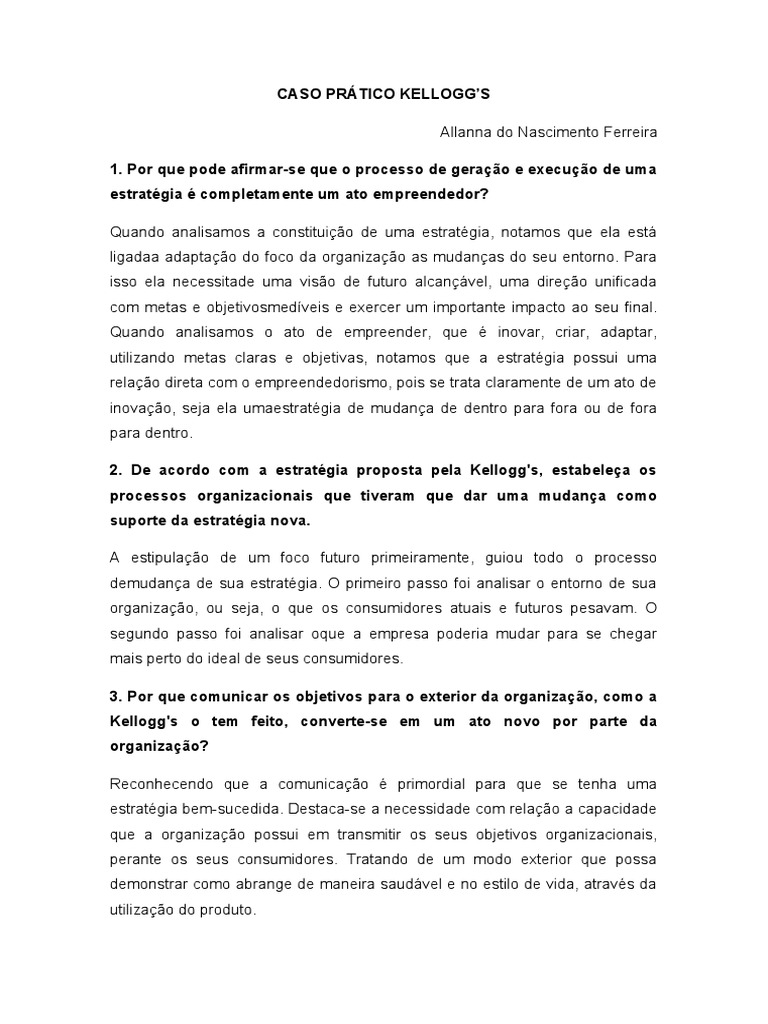 Atividade - Caso Prático Kelloggs - Allanna | PDF | Recrutamento | Business