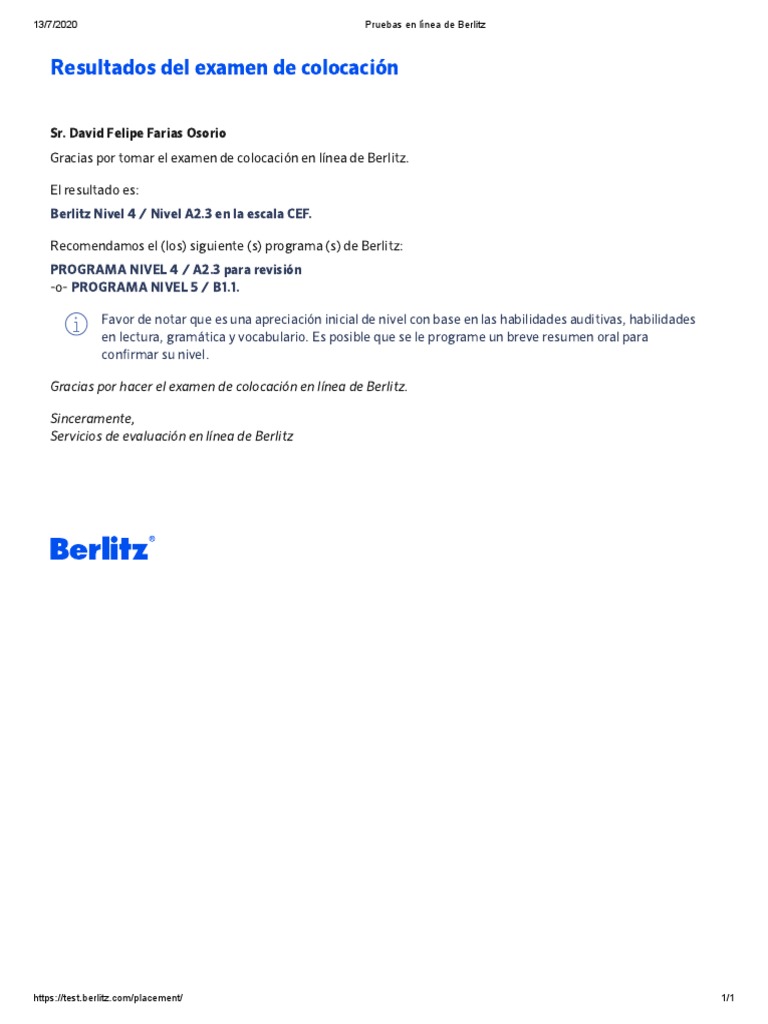 Pruebas en Línea de Berlitz PDF | PDF | Crecimiento personal y profesional