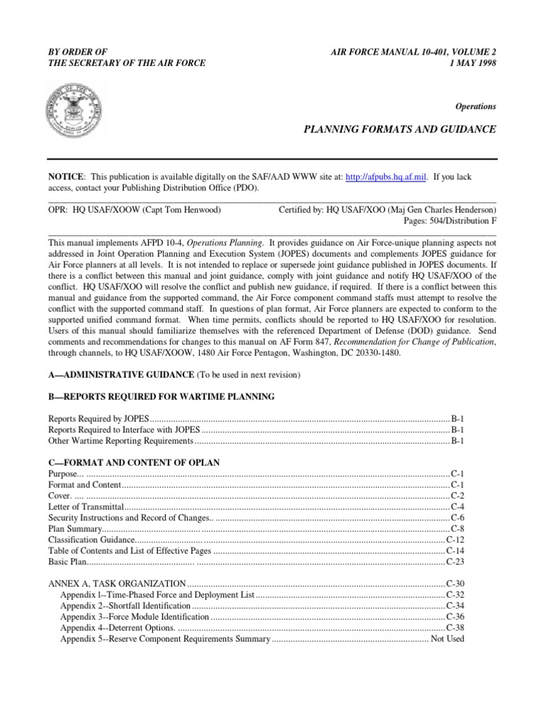 AFMAN10-401v2 Planning Formats | PDF | United States Air Force | United ...