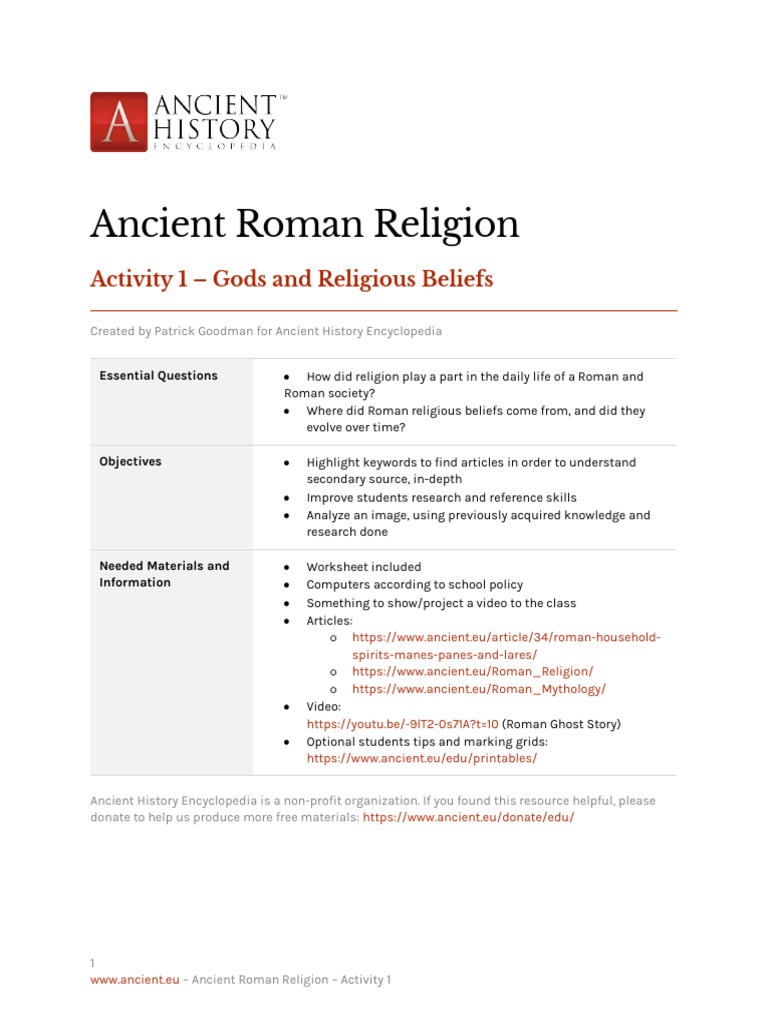 Ancient Roman Religion Lesson Plan | PDF | Roman Mythology | Deities