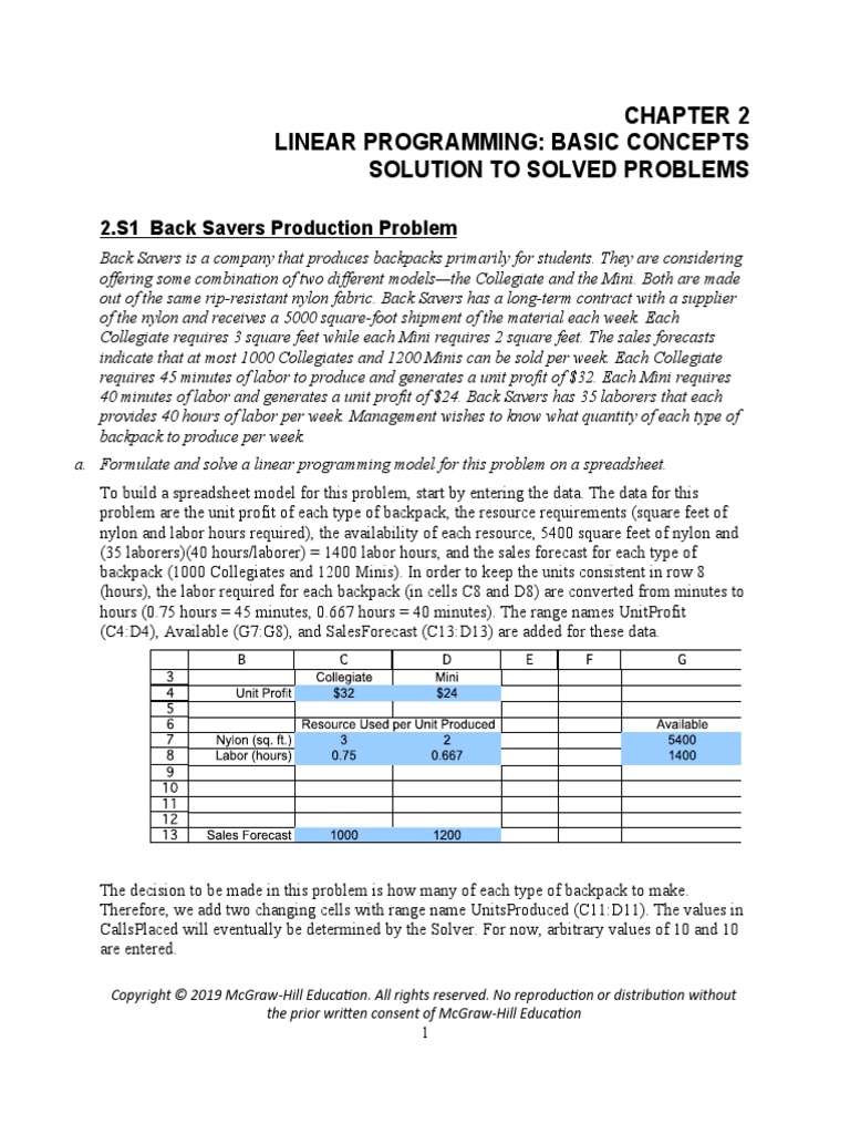 Linear Programming: Basic Concepts Solution To Solved Problems | PDF | Spreadsheet | Profit ...