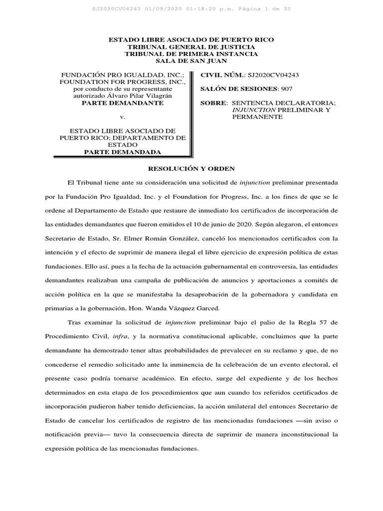 Resolución y Orden | PDF | Puerto Rico | Demanda judicial