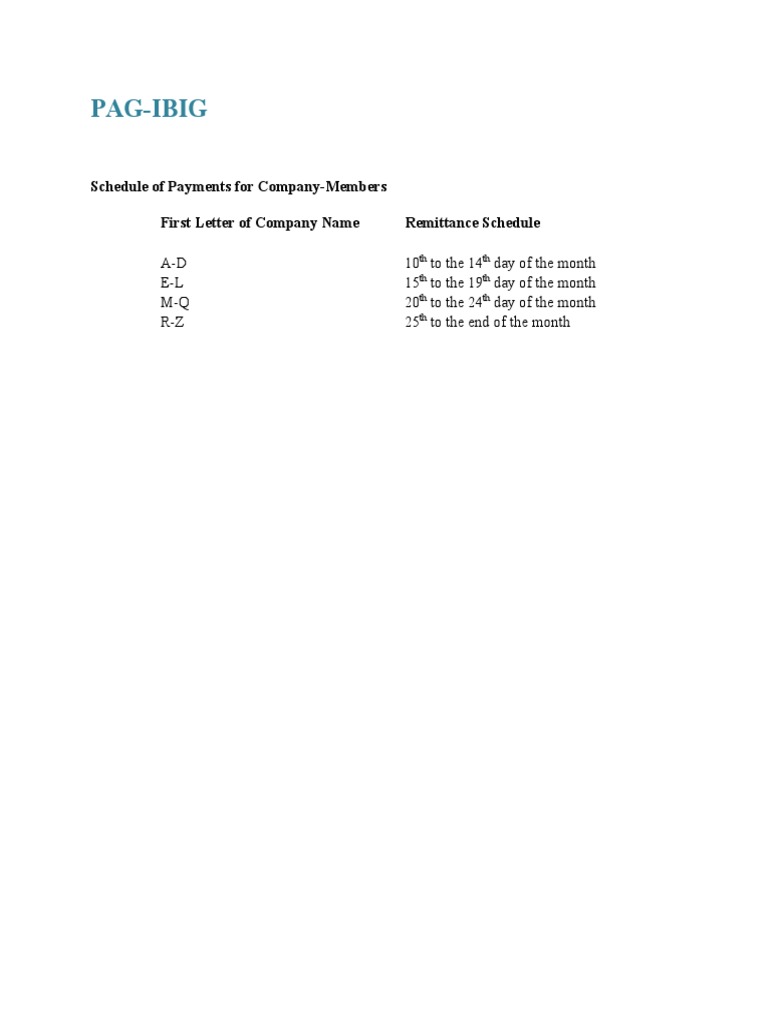 PAG-IBIG Remittance Payment Schedule | PDF