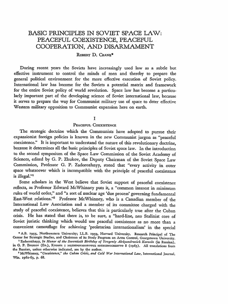 Basic Principles in Soviet Space Law - Peaceful Coexistence Peace | PDF ...