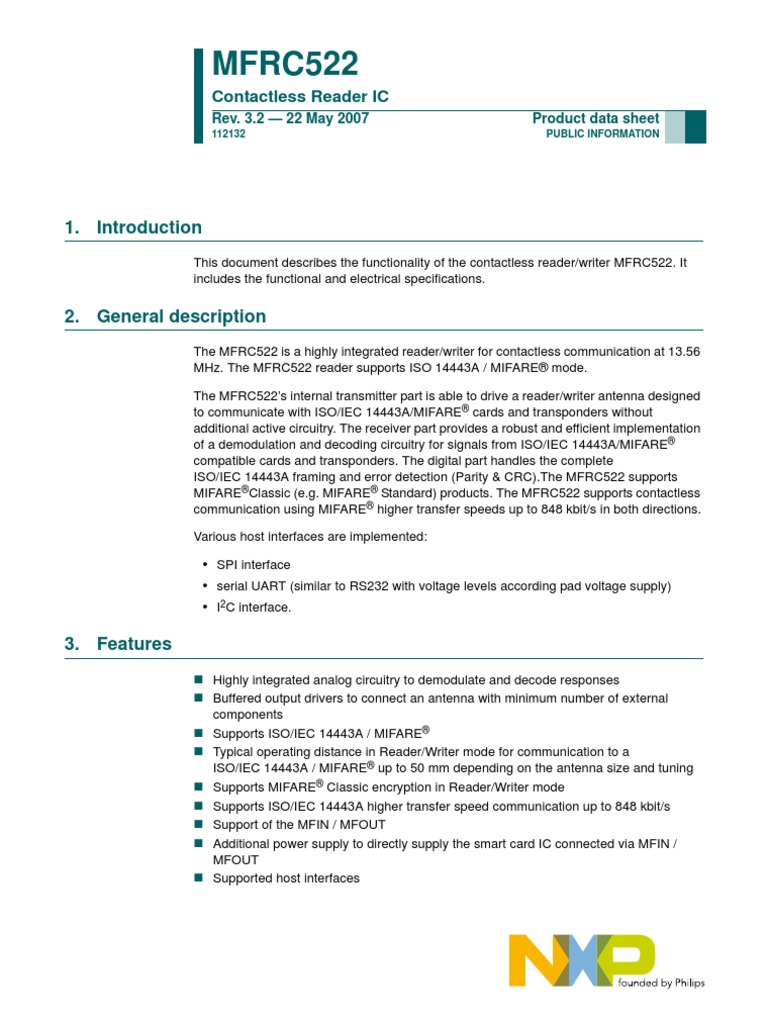 MFRC522 PDF | PDF | Bit | Amplifier