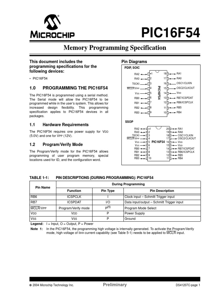 PIC16F54: Memory Programming Specification | PDF | Computer Program ...