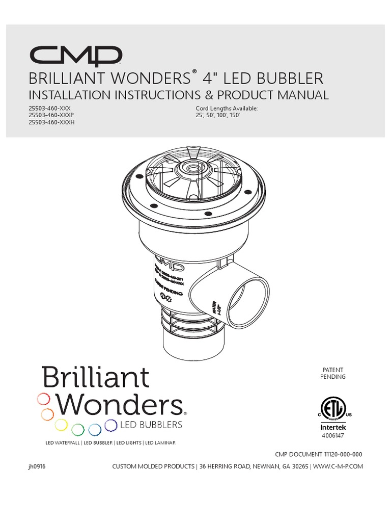 Brilliant Wonders 4" Led Bubbler: Installation Instructions & Product ...