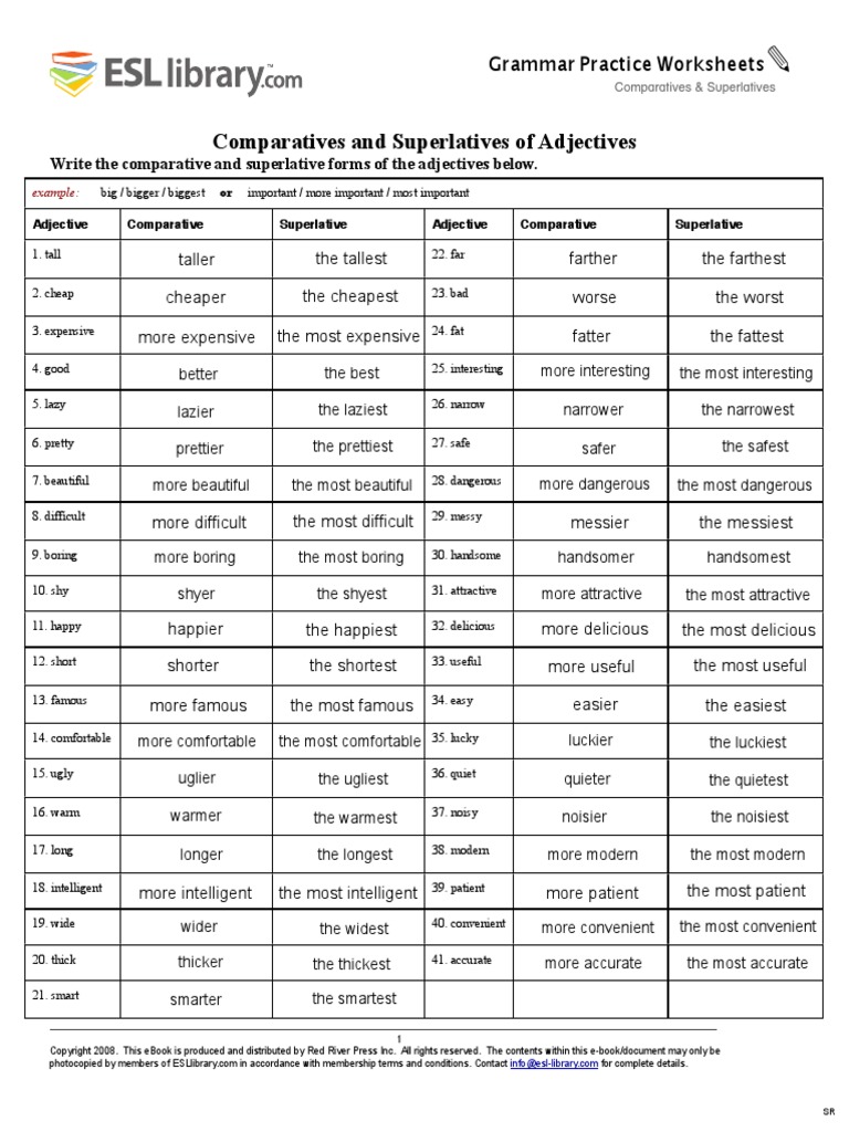 Comparatives Superlatives Worksheet With Answers PDF | PDF | E Books | Semiotics
