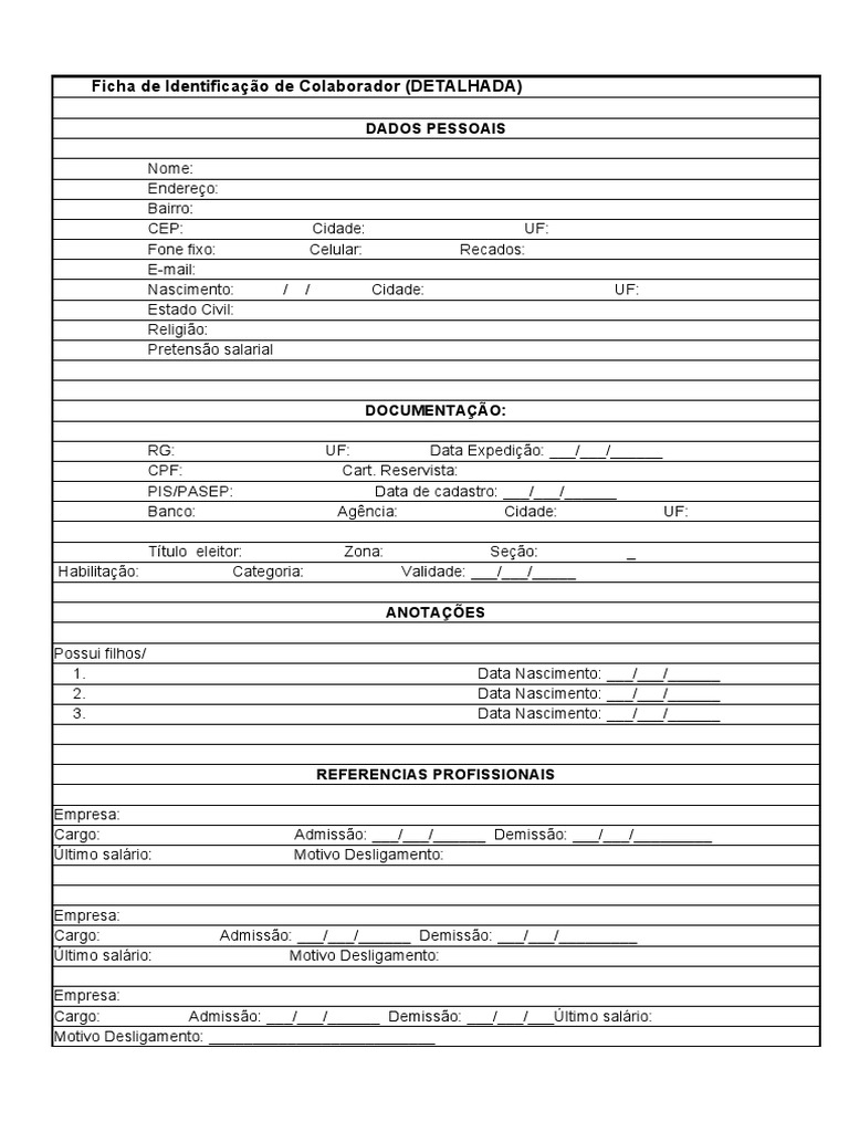 Ficha de Cadastro de Funcionário | PDF | Business | Trabalho