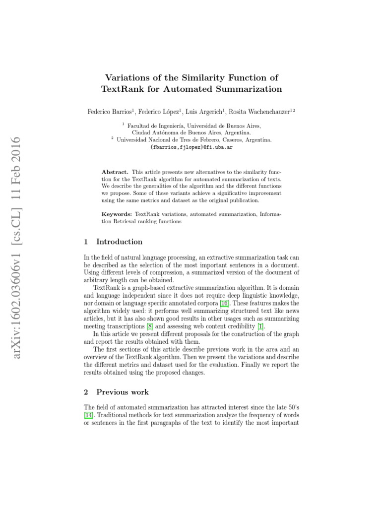 Variations of The Similarity Function of Textrank For Automated ...
