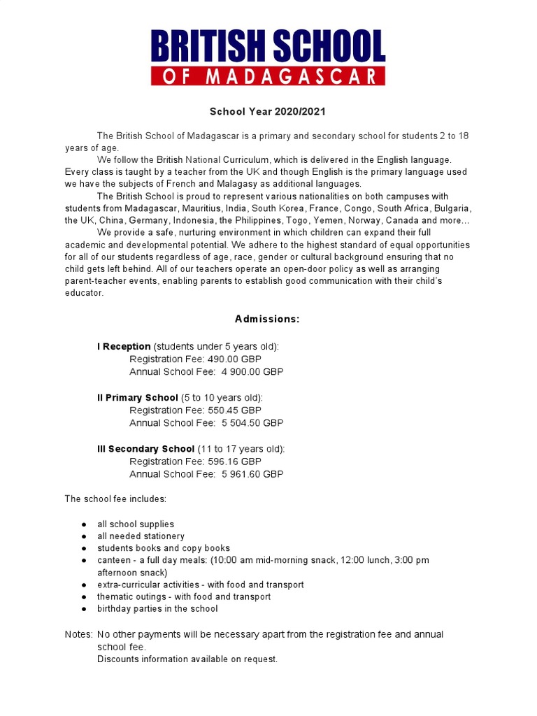 BSM School Info 2020 2021 | PDF | Madagascar | Learning
