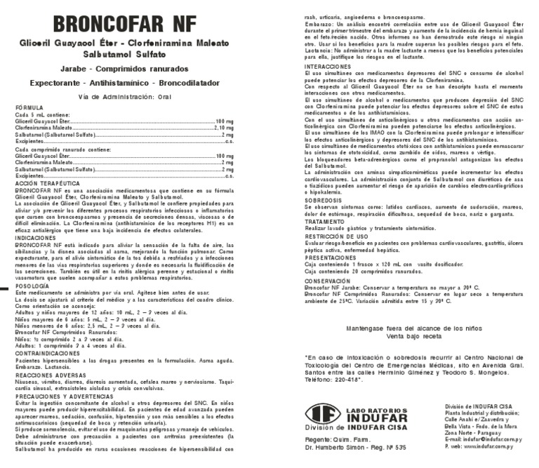 Gliceril Guayacol Éter - Clorfeniramina Maleato Salbutamol Sulfato ...